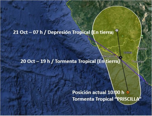 "Se forma la tormenta tropical Priscilla y se encamina a Colima"
