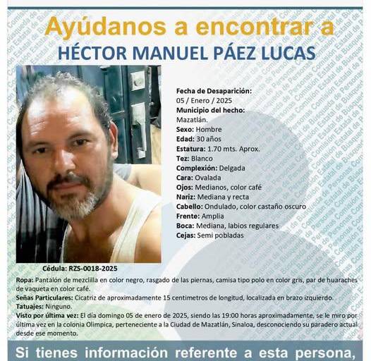 Desaparece Héctor Manuel Páez Lucas, el domingo 5 de enero en la ...