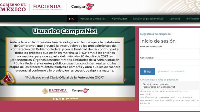 Anuncia Hacienda que plataforma Compranet ya funciona en su totalidad